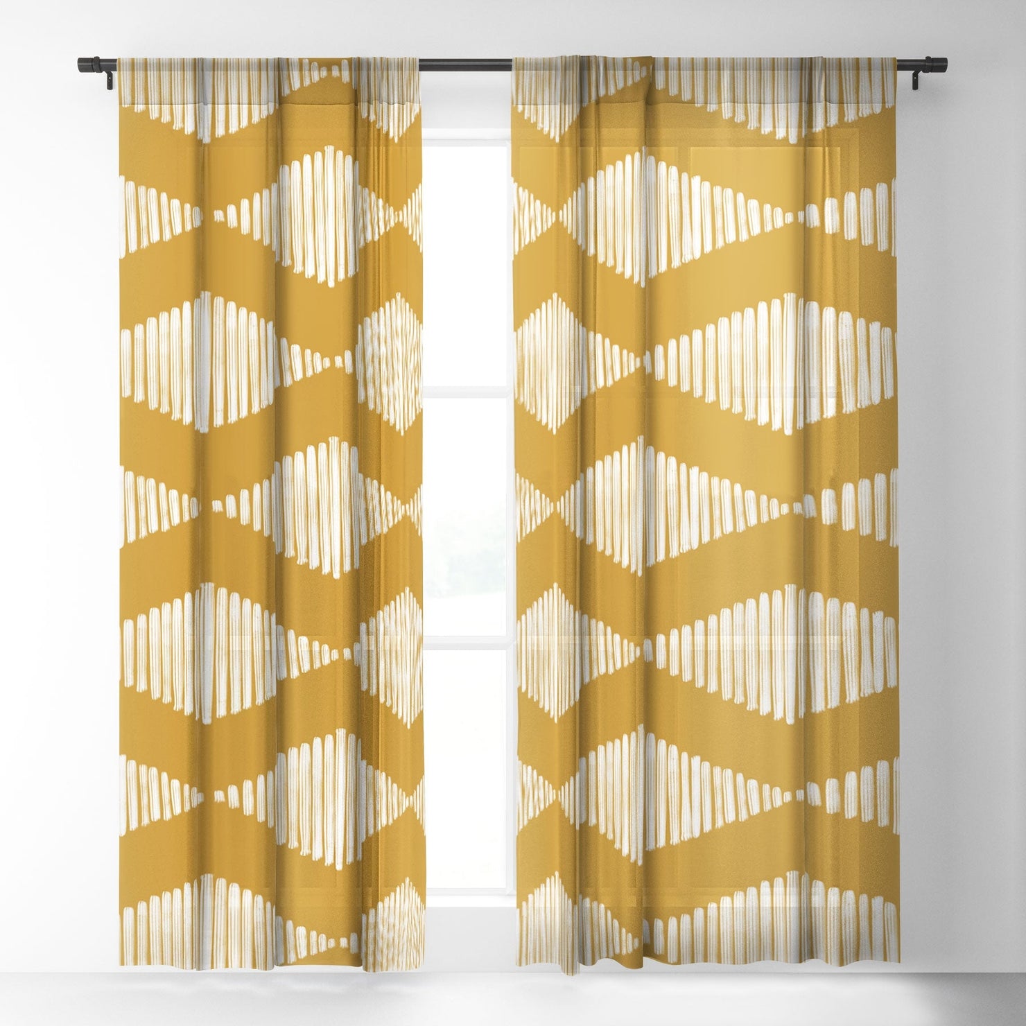ACOUSTIC WAVE MUSTARD WINDOW CURTAINS | STAG & MANOR